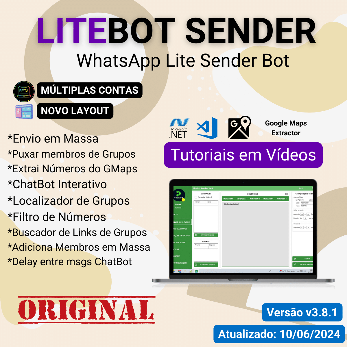 LITEBOT BULK SENDER WHATSAPP V3.8.1 NOVA VERSÃO 2024 - PLW Design