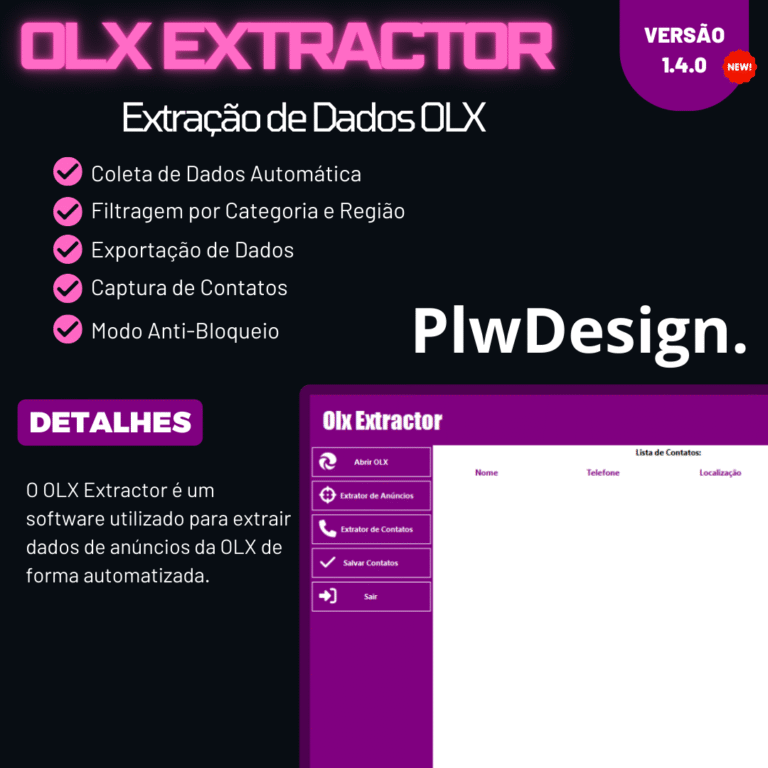 OlxExtractor V1.5.0 – Extraia milhares de números diretamente dos anúncios OLX - PLW Design